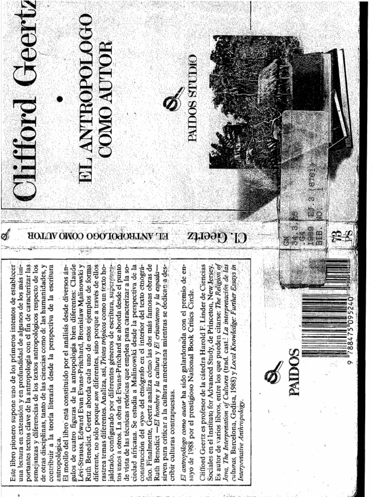 1989 Clifor Geertz - El Antropologo Como Autor Cliffor Geertz | PDF