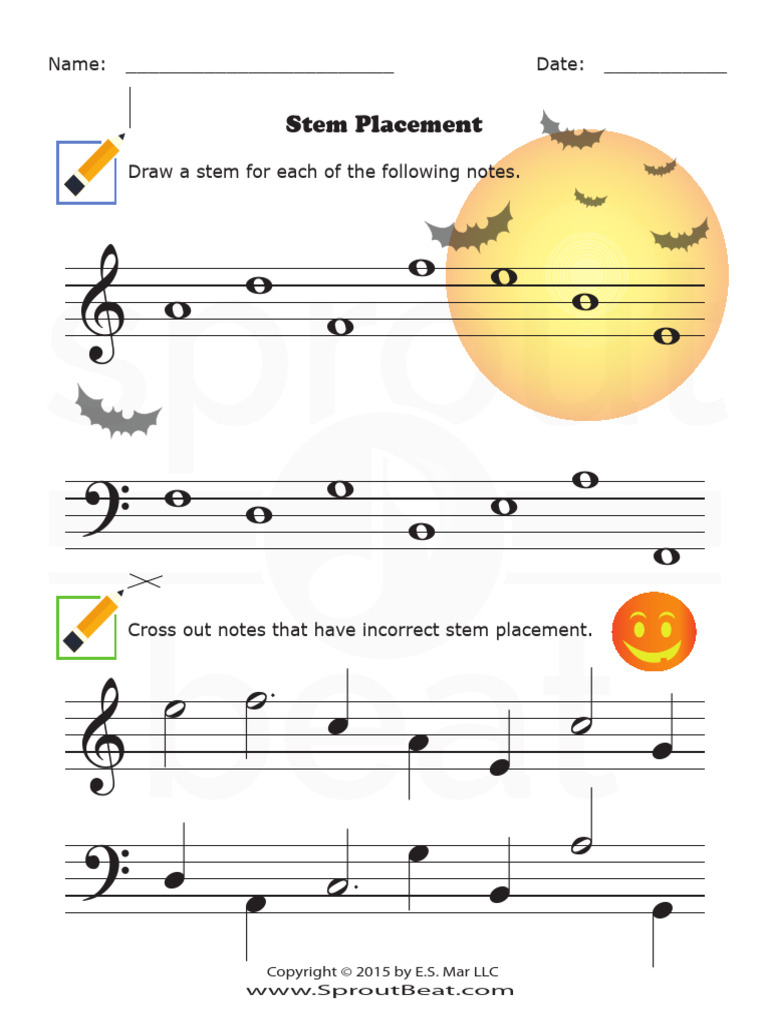 HALL16 - Music Worksheet - Stem Placement | PDF