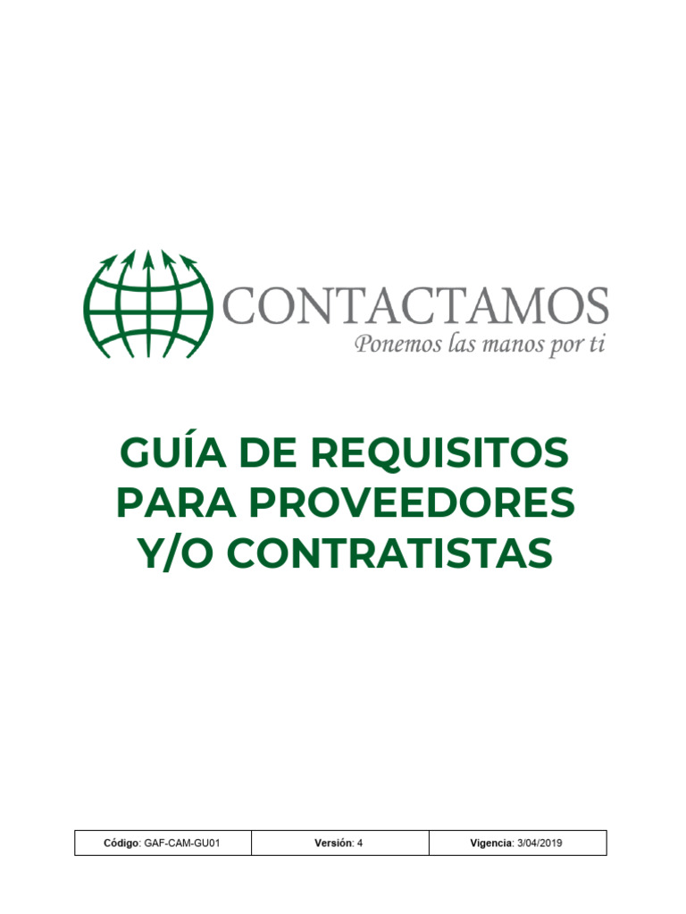 Gaf-Cam-Gu01 Guía de Requisitos para Proveedores y - o Contratistas - Administración ...