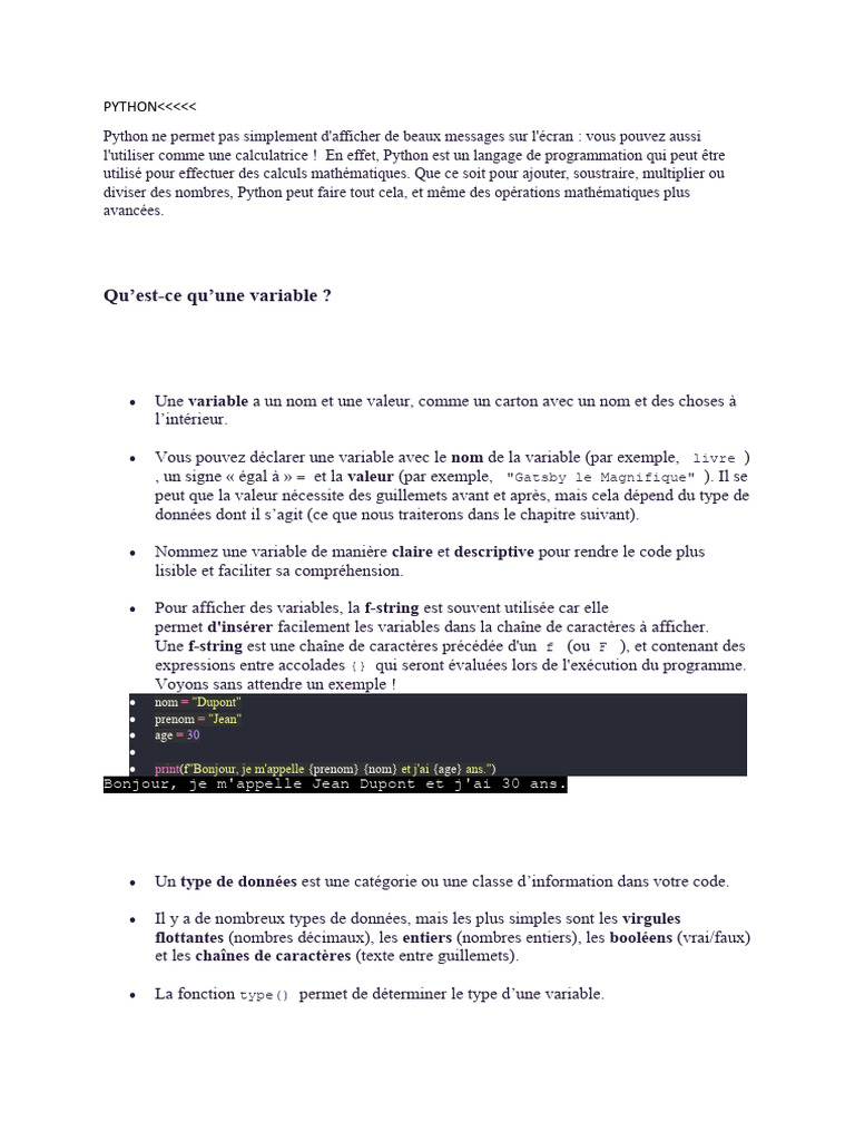 Qu'est-Ce Qu'une Variable ?: PYTHON | PDF | Structure de contrôle | Python (Langage de ...
