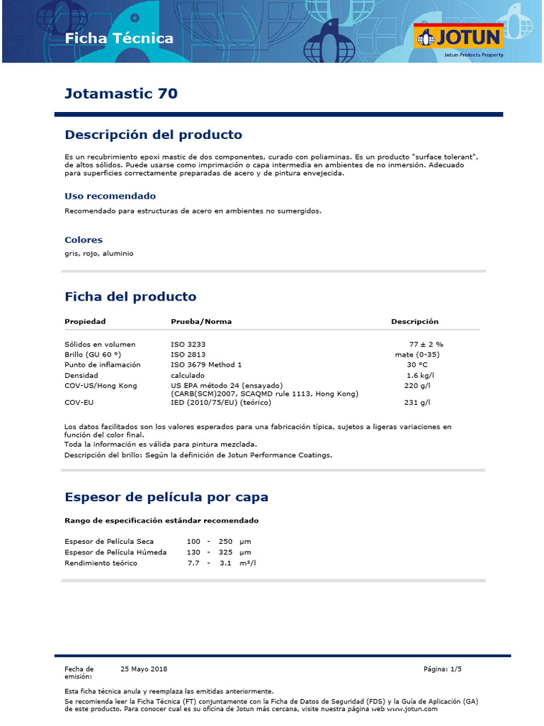 Guía Técnica Jotamastic 70 | PDF | Pinturas | Temperatura