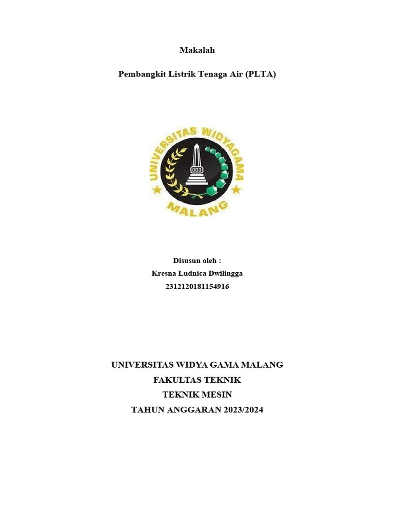 Makalah Pembangkit Listrik Tenaga Air PL | PDF | Sains & Matematika