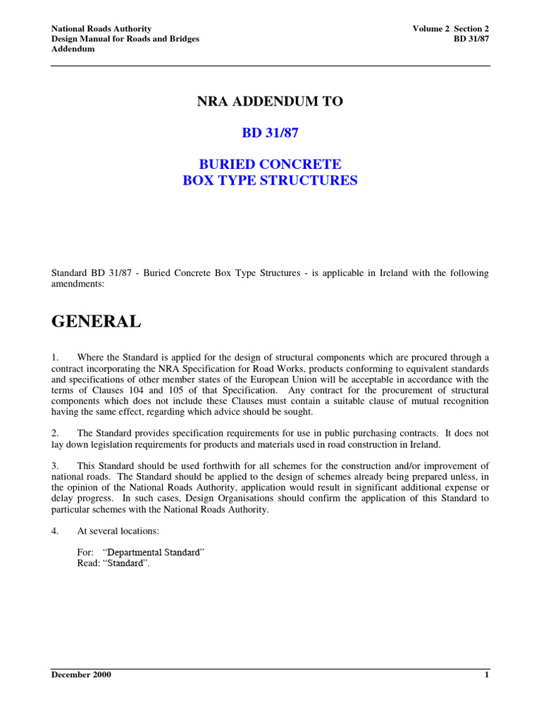NRA Addendum: Buried Concrete Box Structures | PDF | Bridge