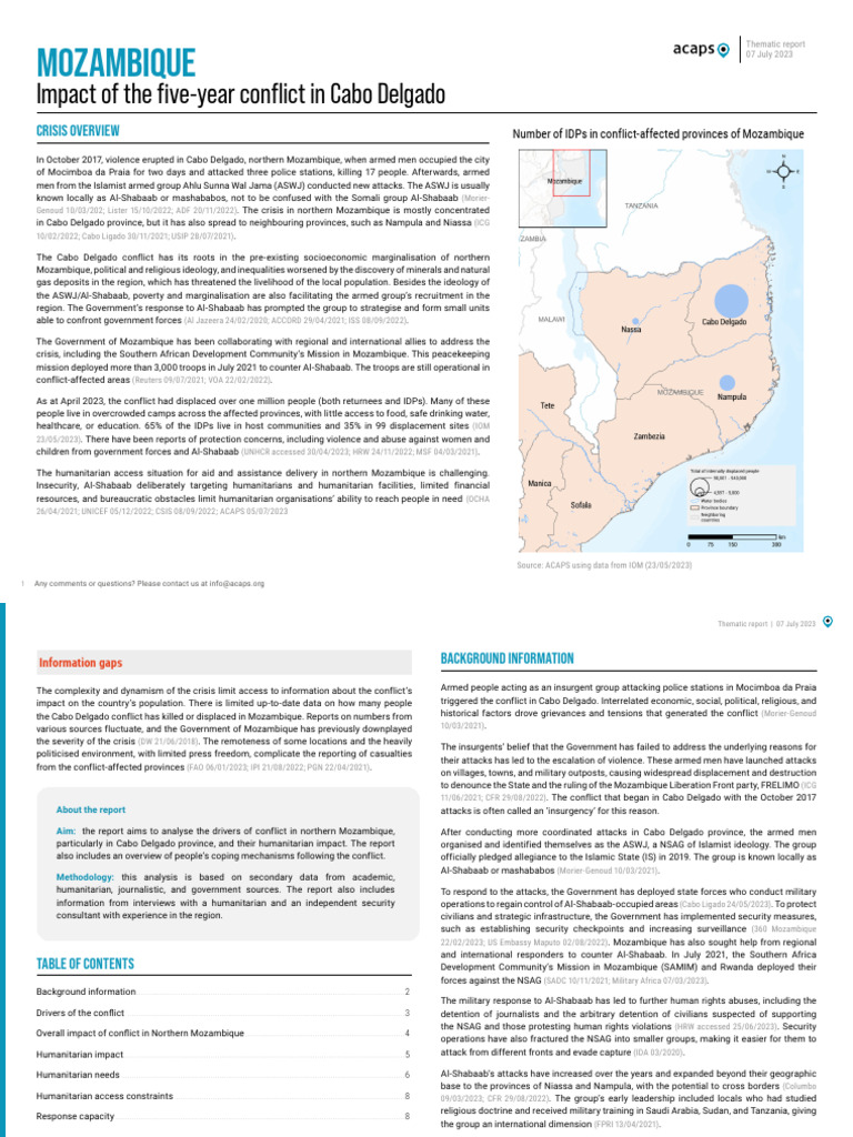 Impact of The Five-Year Conflict in Cabo Delgado in Mozambique | PDF | Wash | Internally ...