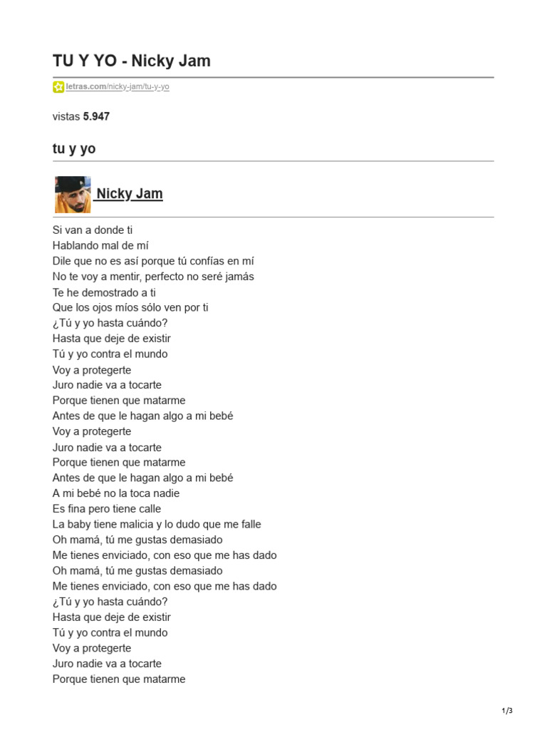 TU Y YO - Nicky Jam | PDF