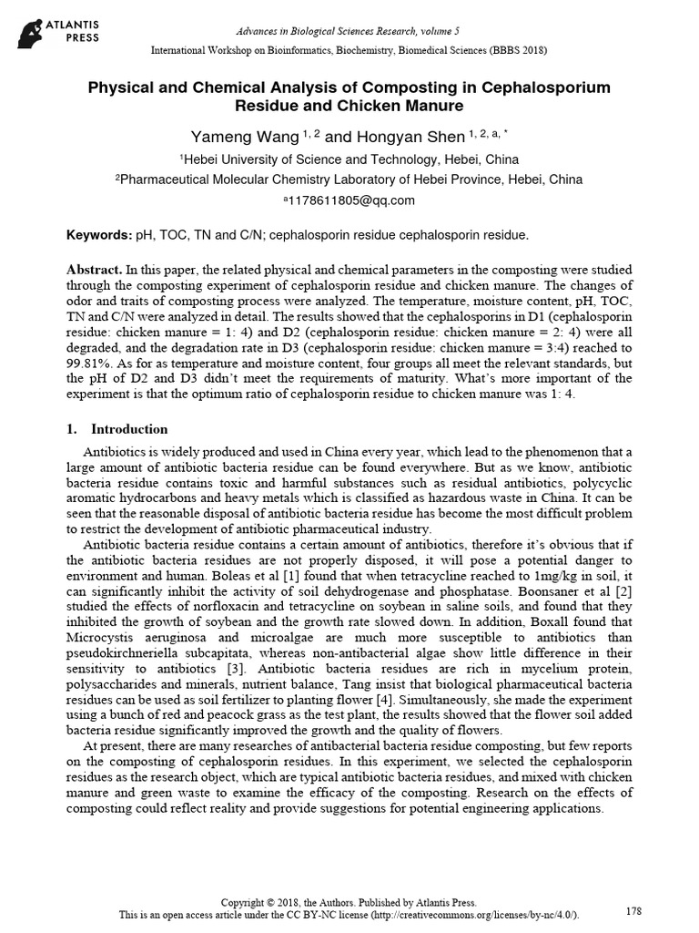 Physical and Chemical Analysis of Composting in Cephalosporium Residue and Chicken Manure | PDF ...