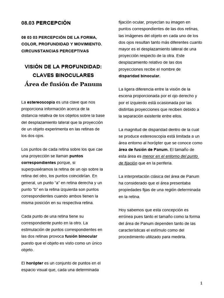 Área de fusión de Panum y estereoscopia | PDF | Percepción visual ...