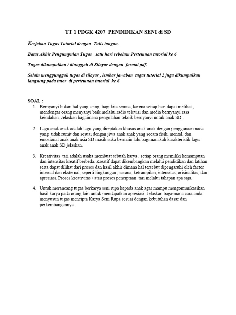 TT 2 PENDIDIKAN SENI Di SD - SEM 3 - 23-Ganjil | PDF