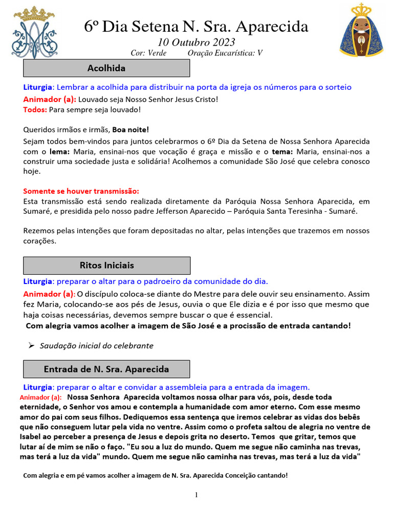 2º Dia Setena Nossa Sra Aparecida 2023.pdf ATUALIZADO | PDF | Oração ...