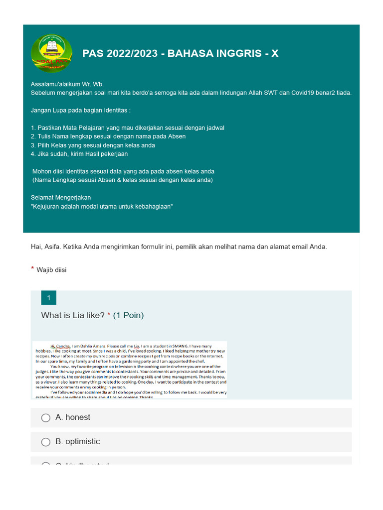 Pas 2022-2023 - Bahasa Inggris - X | PDF | Language Arts & Discipline