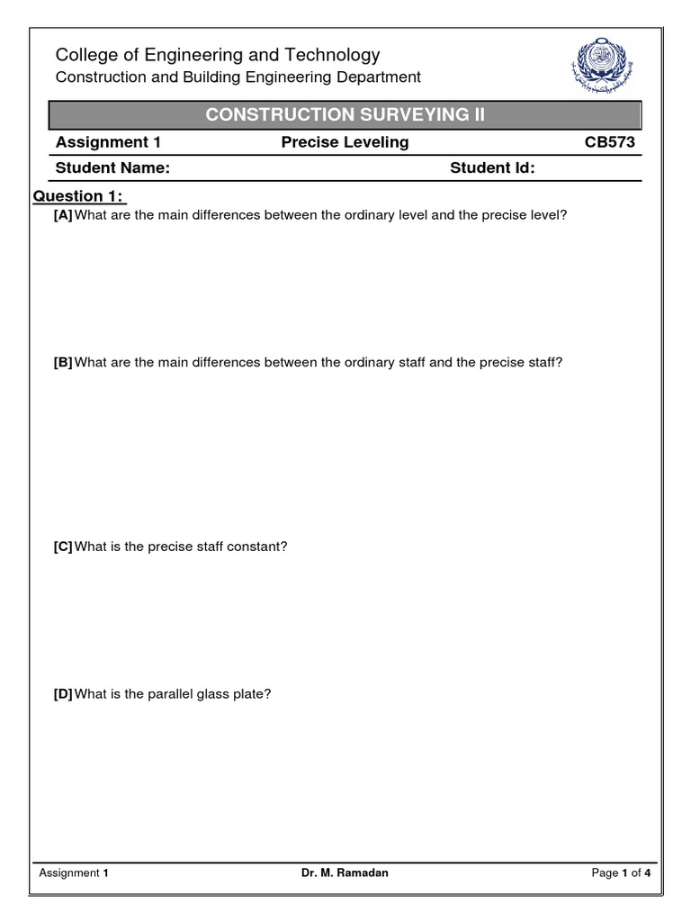 CB573 - Surveying II - 00 - Assignments (2023) | PDF | Surveying ...