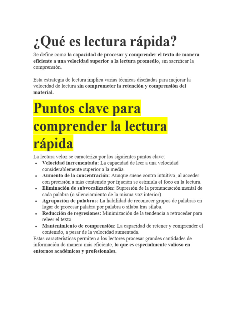 Qué Es Lectura Rápida | Descargar gratis PDF | Lectura veloz | Procesos ...