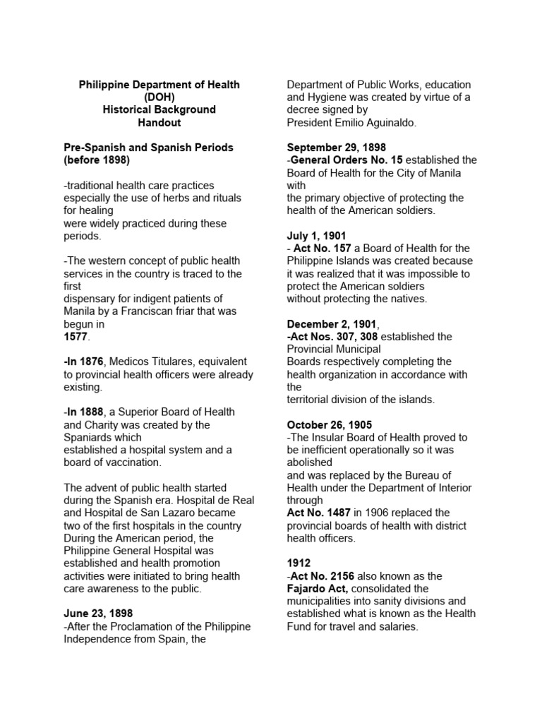 Historical Background of DOH Handouts Bongay Ralph | PDF | Social ...