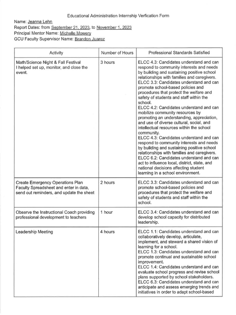 Educational Administration Internship Verification Form 10312023 | PDF