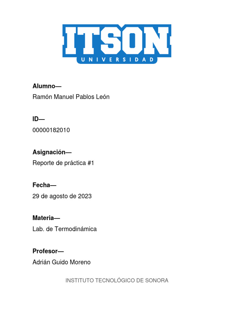 Práctica 1 Lab Termodinámica Pdf Densidad Masa