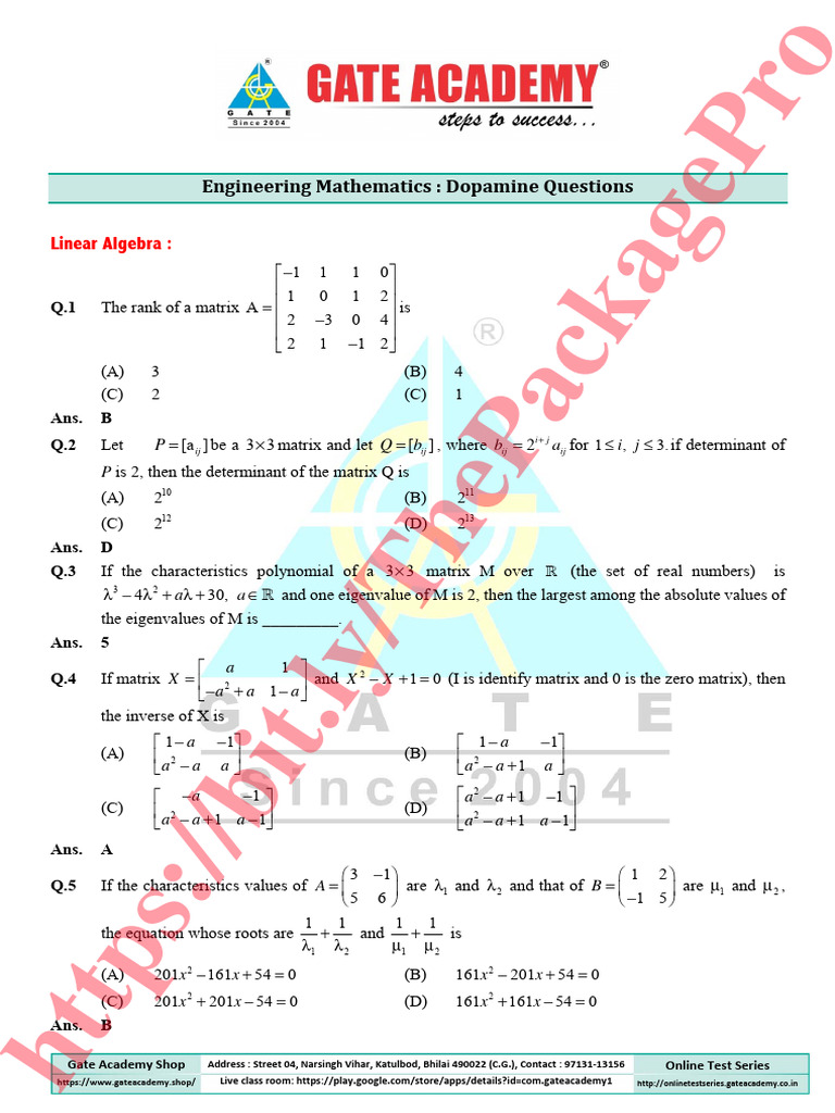 GATE ACADEMY Engg Mathematics 2022 Dopamine Google ThePackagePro | PDF | Matrix (Mathematics ...