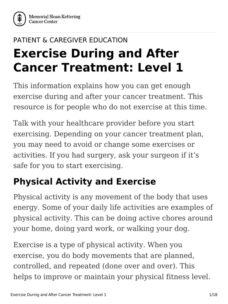Exercise During After Cancer Treatment Level 1 Pdf Weight Training