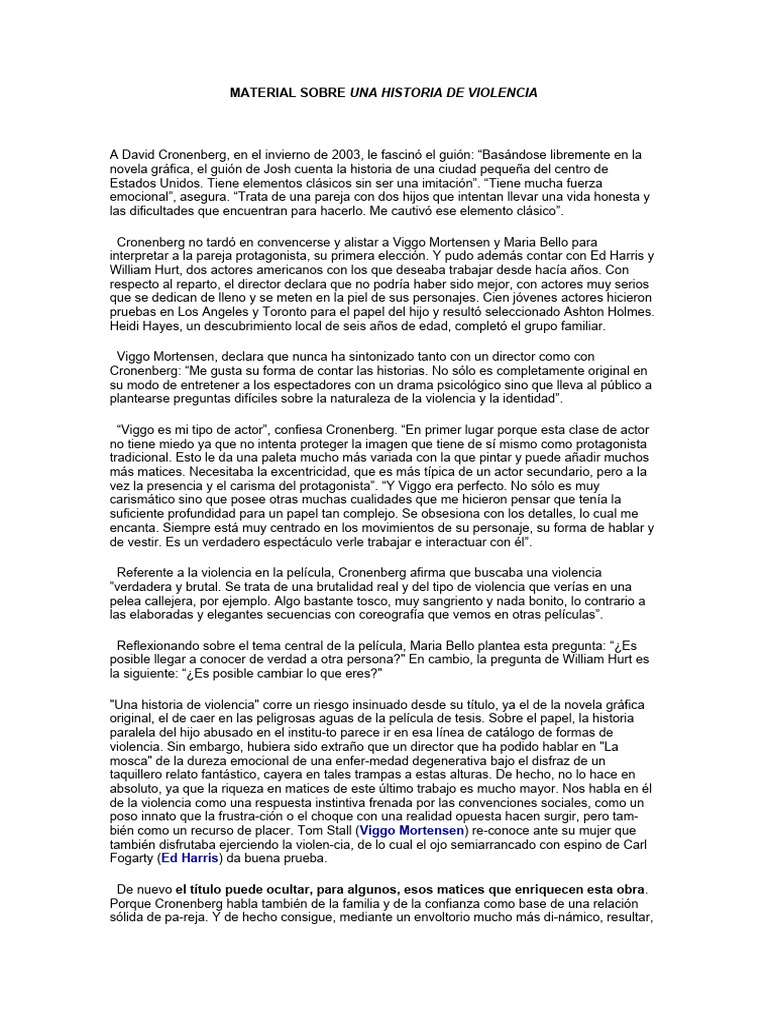 Una Historia De Violencia Película Pdf Violencia Moralidad