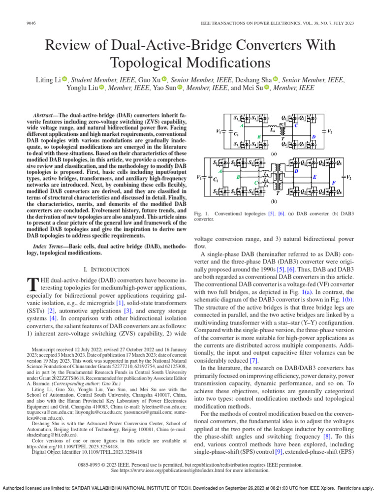 Review of Dual-Active-Bridge Converters With Topological Modifications ...
