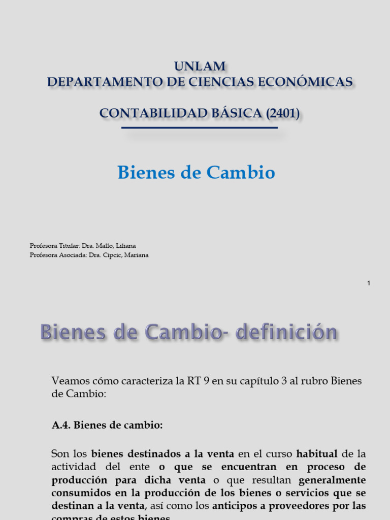 Bienes de Cambio | PDF | Costo | Inventario