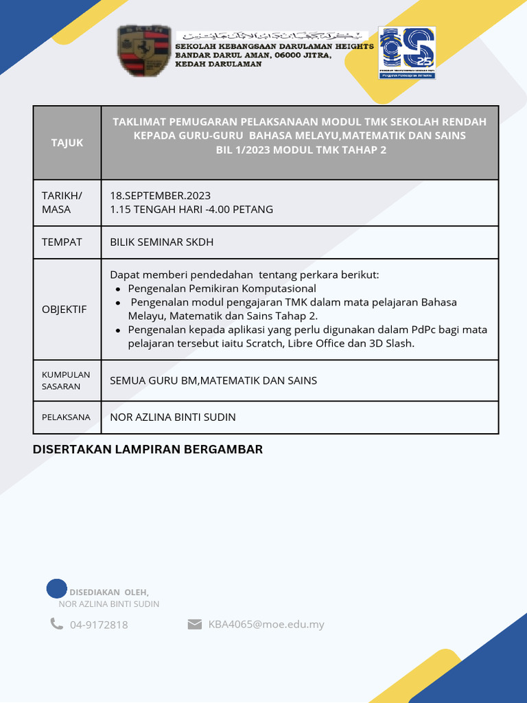 Laporan Taklimat Pemugaran TMK Tahap 2 SKDH | PDF