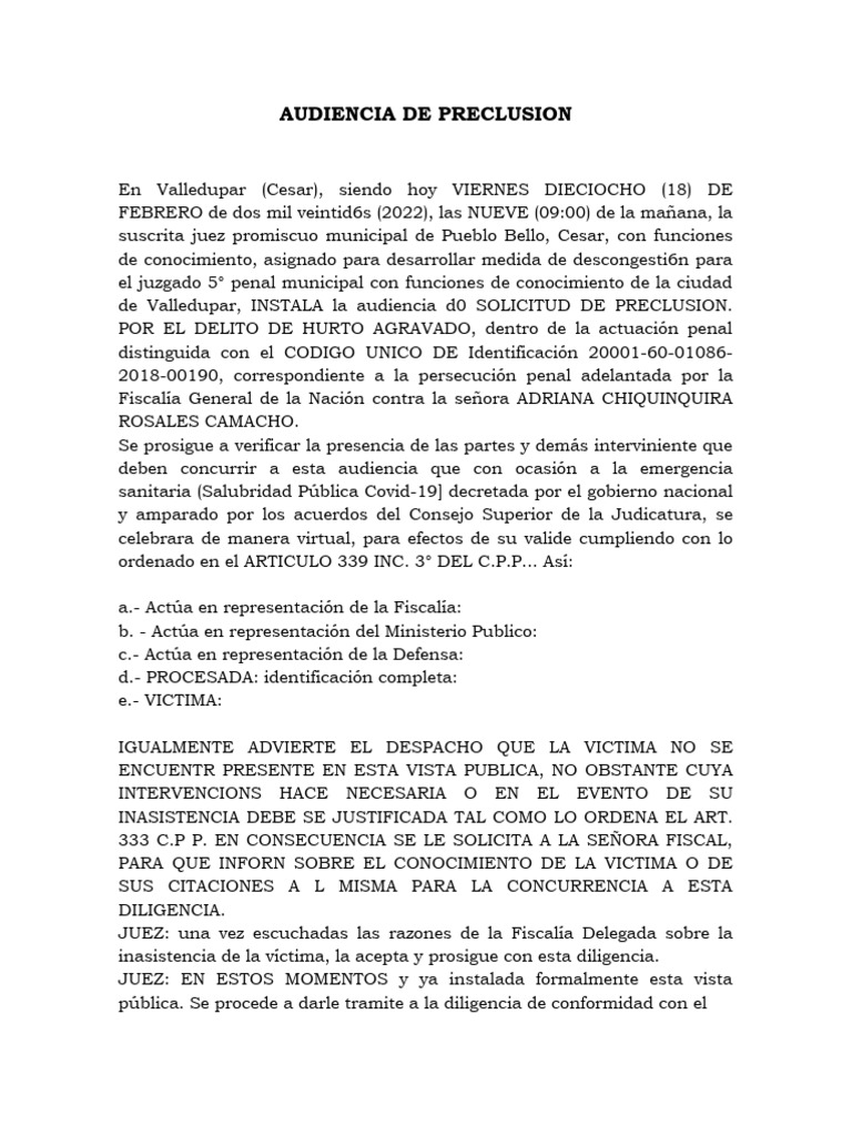 Audiencia de Preclusion | PDF | Fiscal | Estatuto de limitaciones