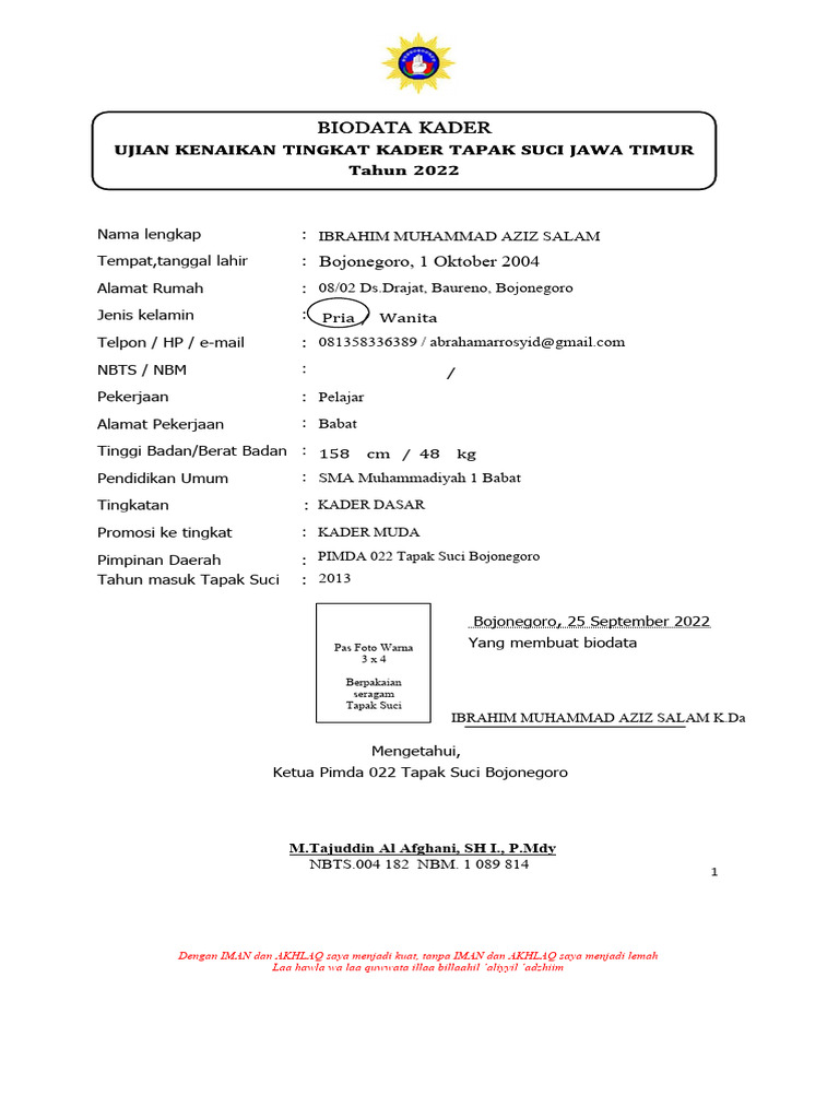 Formulir Ukt Kader | PDF