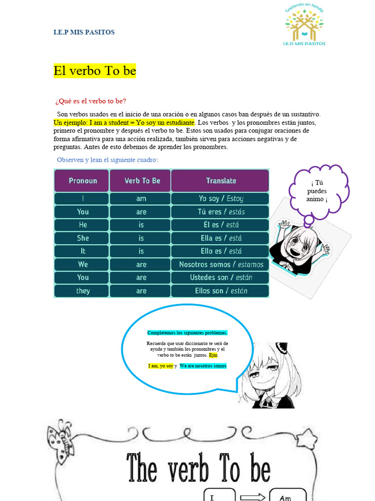 Verbo To Be para Tercero de Primaria | PDF