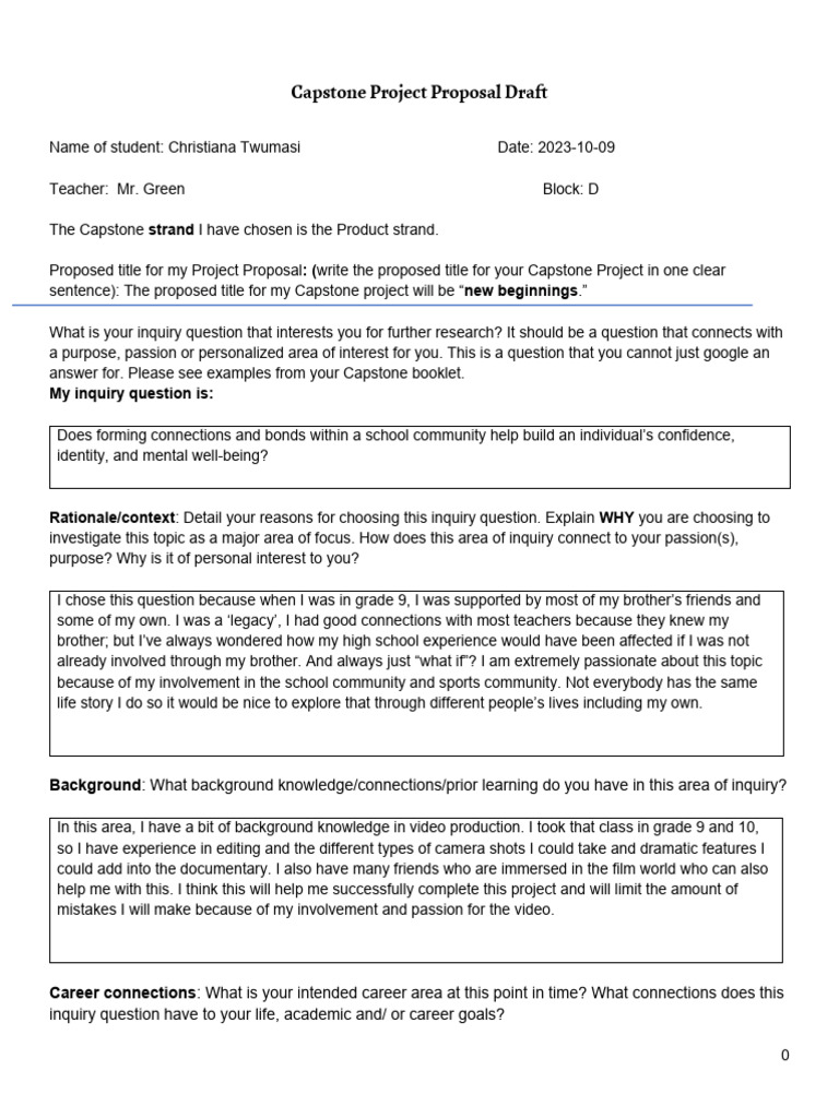 Capstone Draft Proposal | PDF | Inquiry | Mentorship