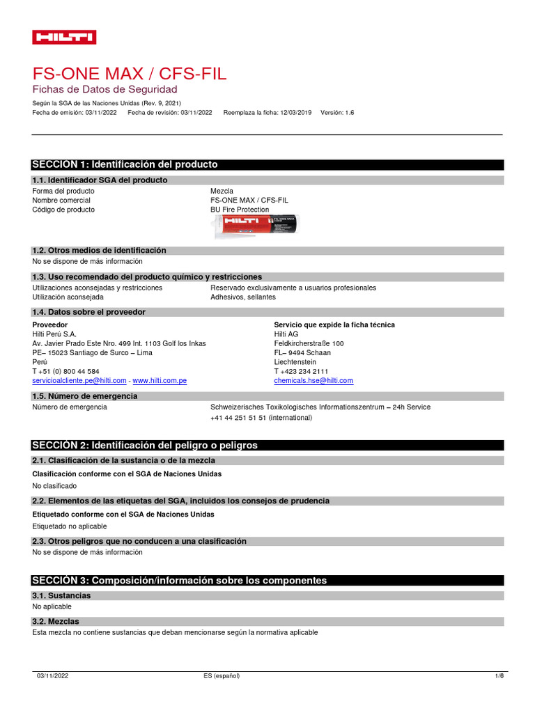 FS ONE MAX CFS FIL N | PDF | Primeros auxilios | Agua