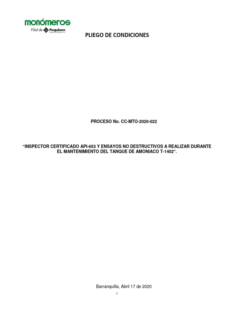 Pliego de Condiciones | PDF