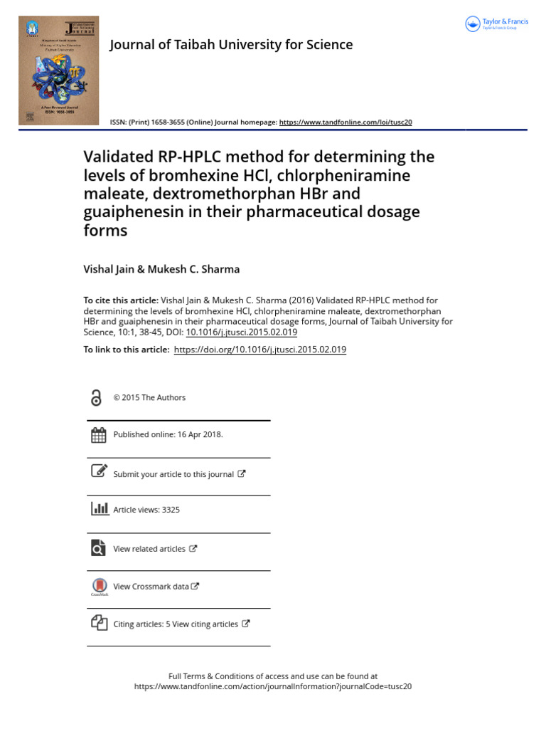 Validated RP HPLC Method For Determining The Levels of Bromhexine | PDF | Detection Limit | High ...