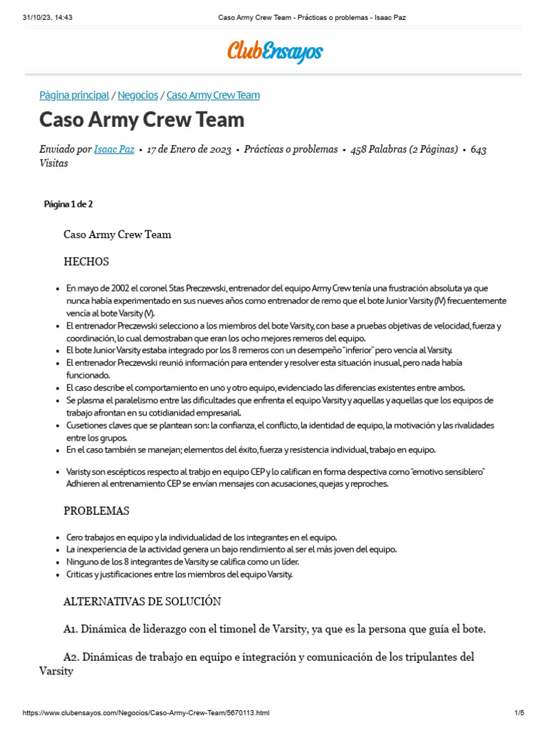 Caso Army Crew Team - Prácticas o Problemas - Isaac Paz | PDF