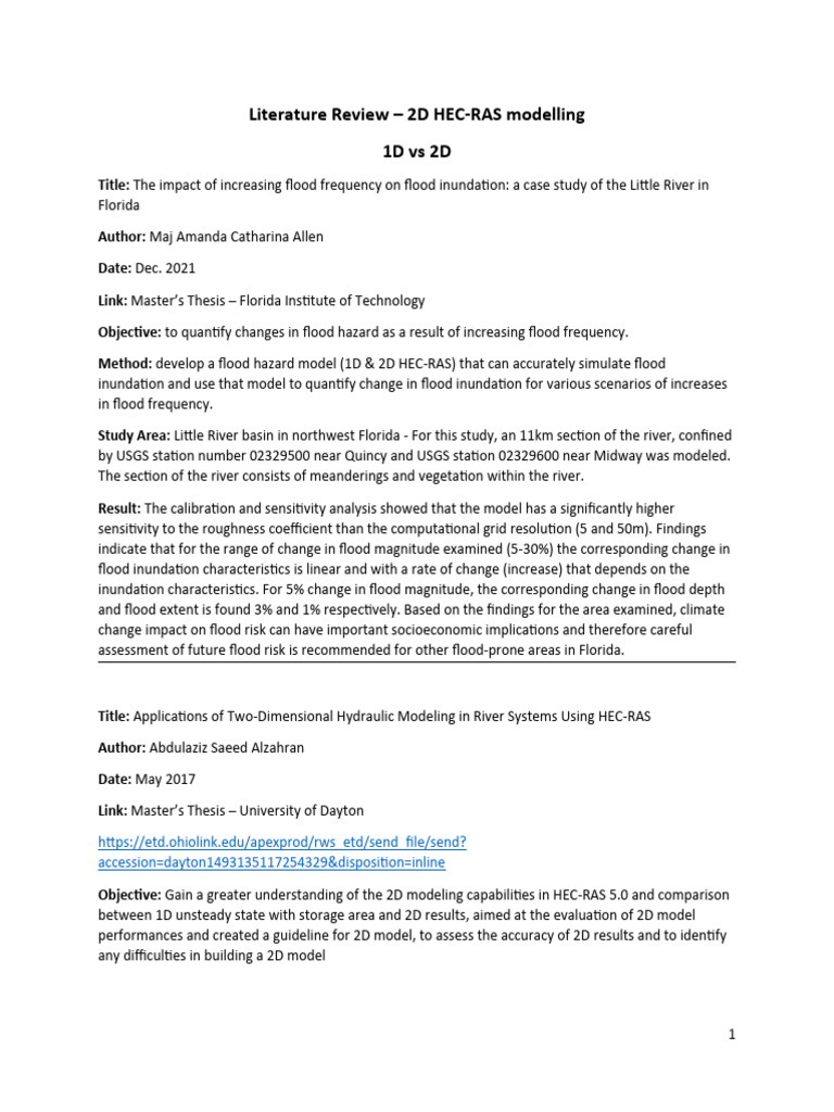 Literature Review - 2D HEC-RAS | PDF | Flood | River