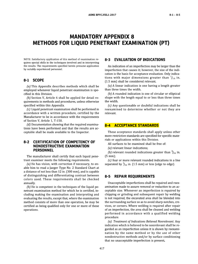 Asme BPVC Viii Div 1 2017 - PT | PDF