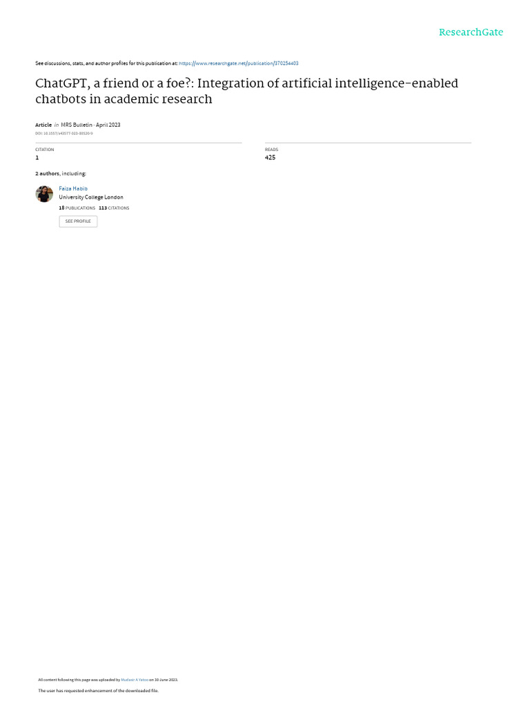 Integrationof Artificial Intelligence Enabled Chatbotsin Materials ...