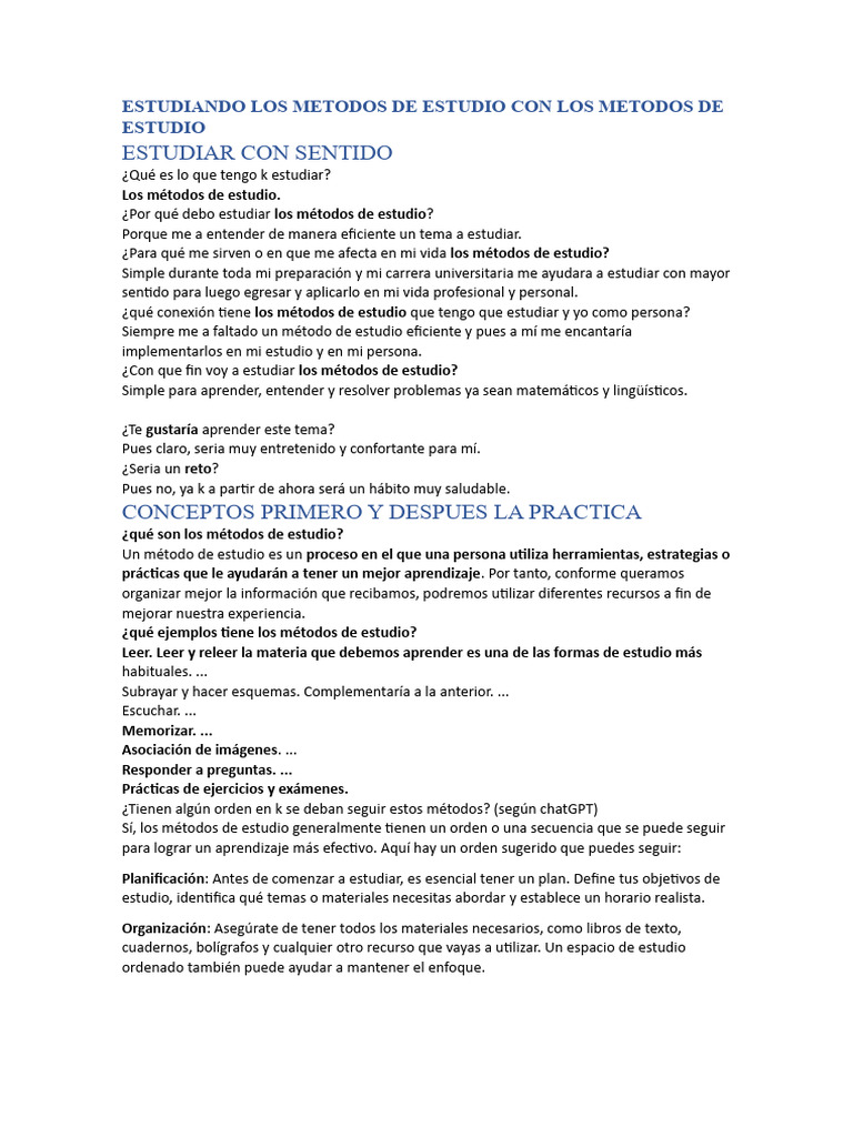 Estudiando Los Metodos de Estudio Con Los Metodos de Estudio | PDF ...