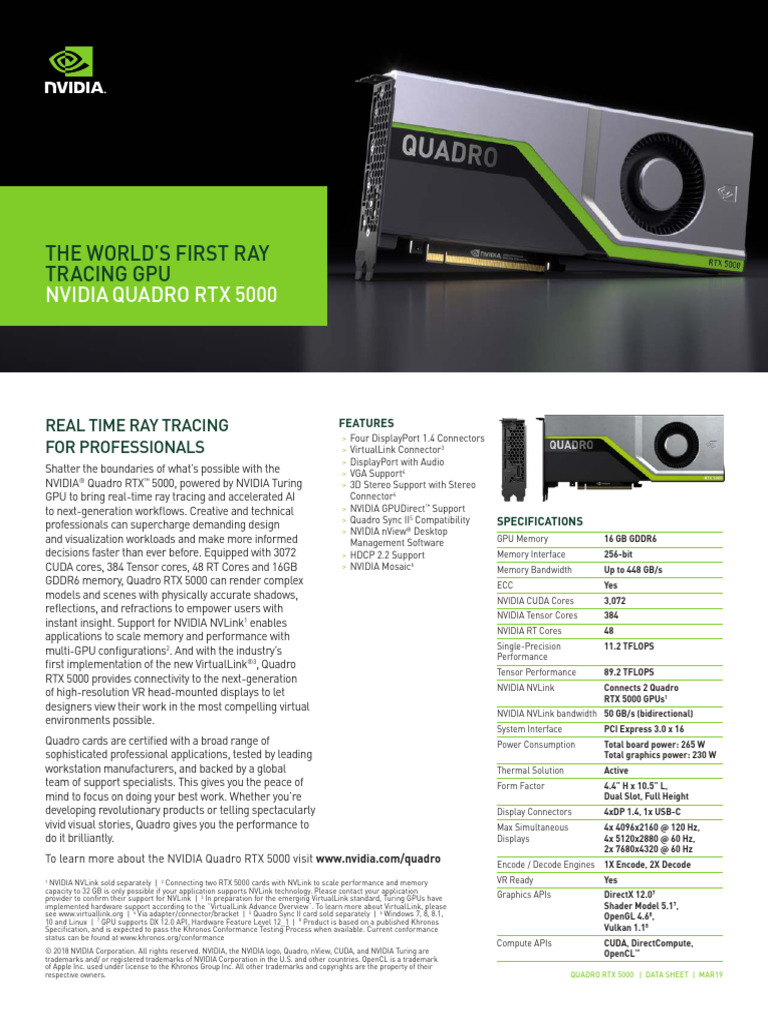 Quadro RTX 5000 Data Sheet Us Nvidia 704120 r4 Web | PDF | Graphics Processing Unit | Ibm Pc ...