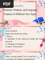 English 4: Structure, Purpose, and Language Features of Different Text ...