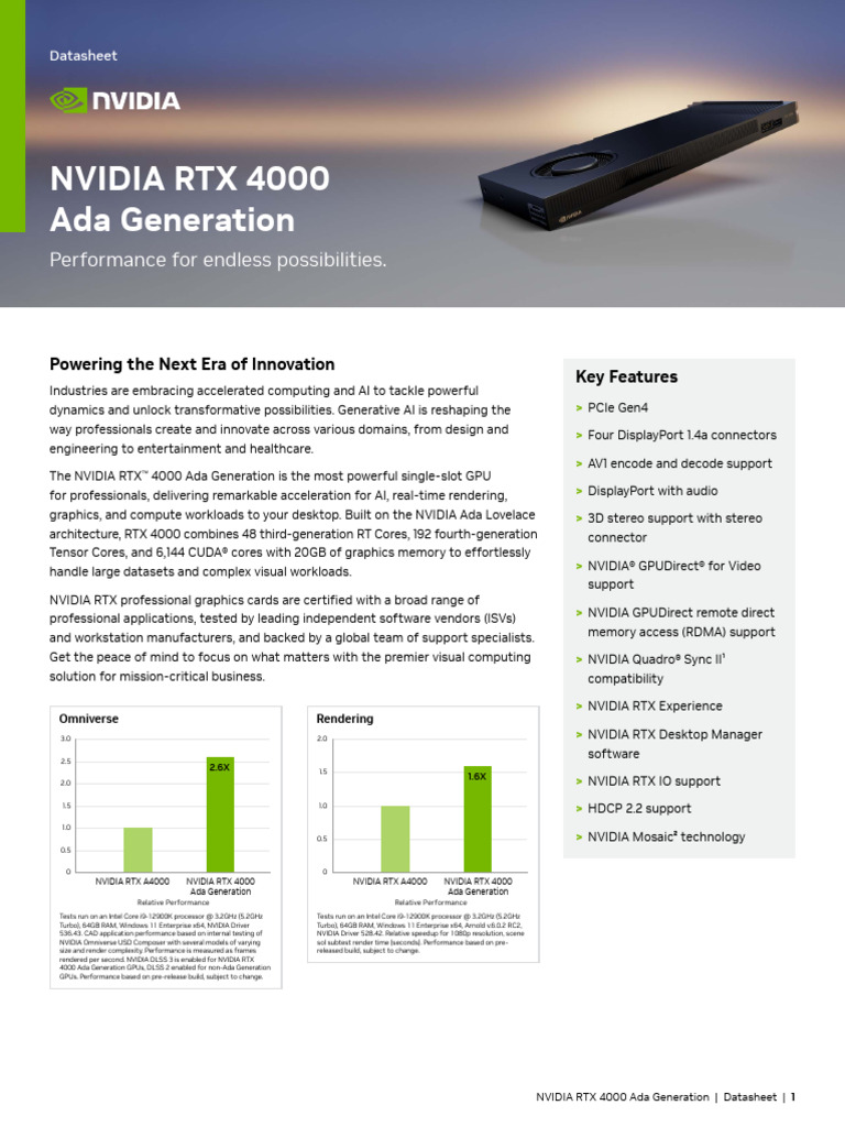 RTX 4000 Ada Datasheet Web Nvidia 2788511 | PDF | Graphics Processing Unit | Office Equipment