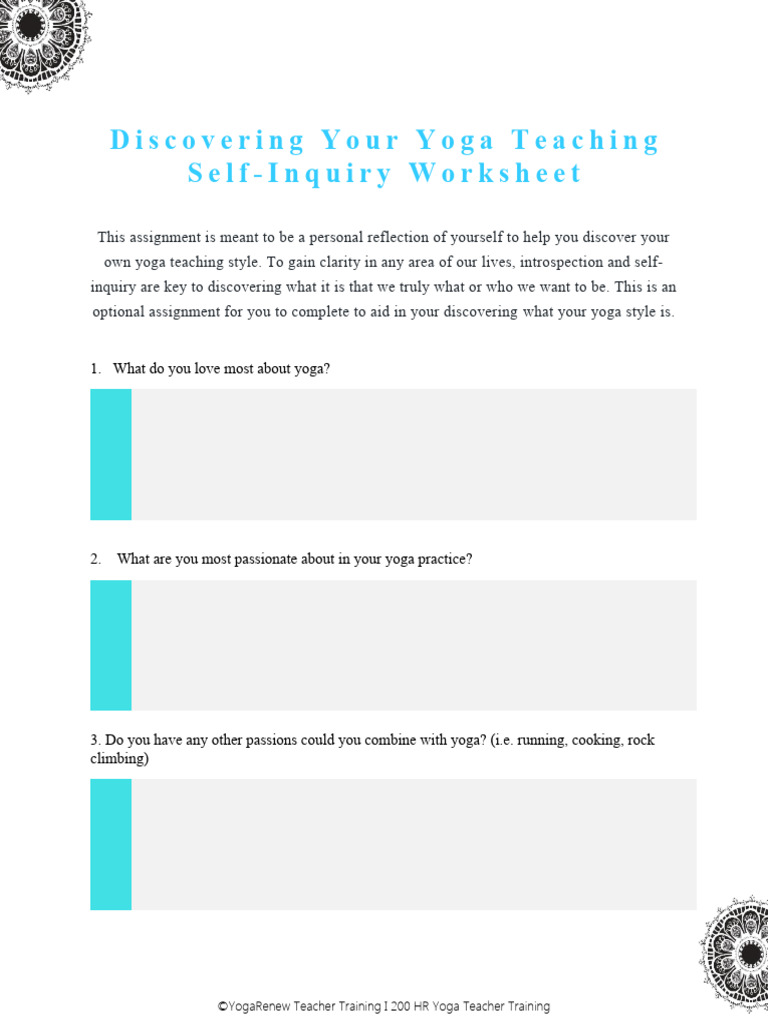 Discovering Your Yoga Style - Self Inquiry Worksheet | PDF