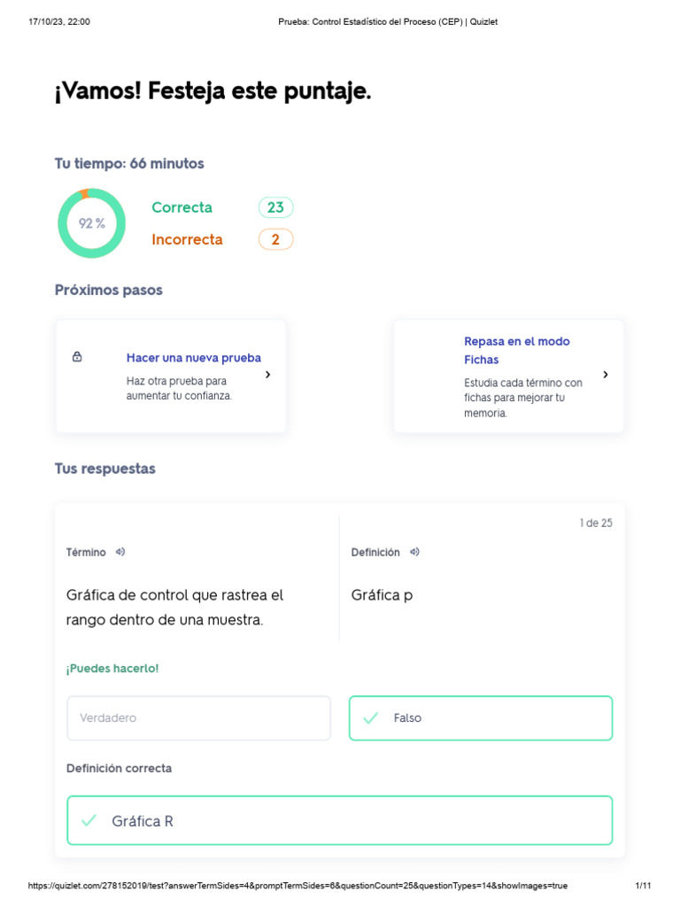 Prueba - Control Estadístico Del Proceso (CEP) - Quizlet | PDF
