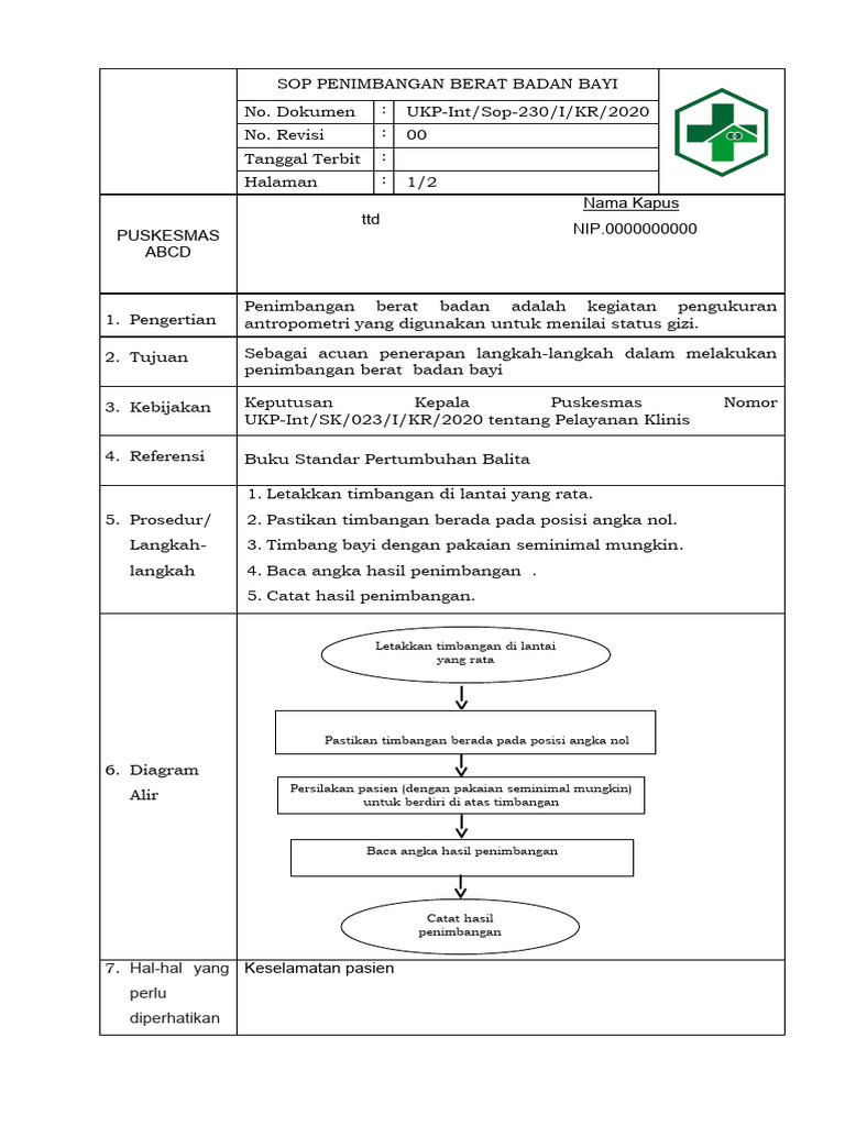 Sop Penimbangan Berat Badan Bayi | PDF