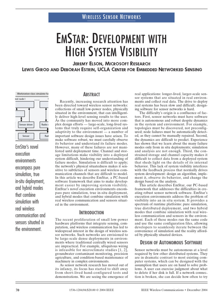 Wireless Sensor Networks Pdf Simulation Wireless Sensor Network