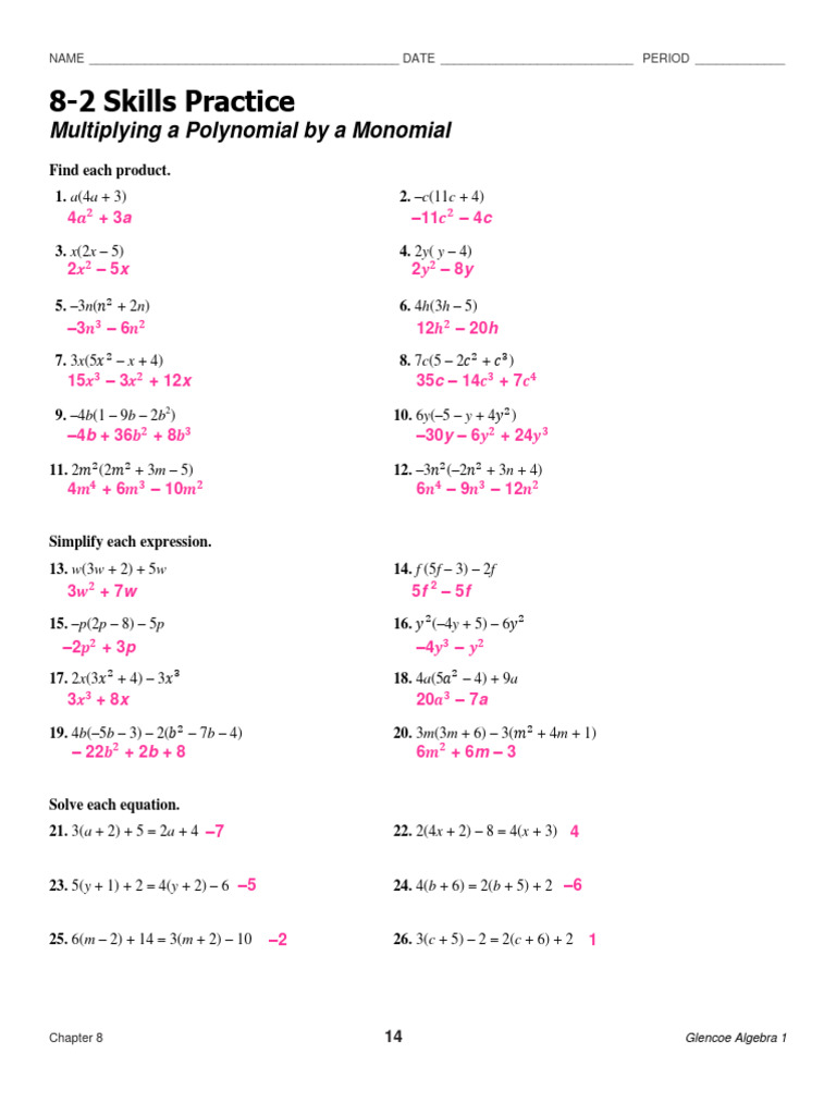 Algebra 1: Polynomial Practice | PDF