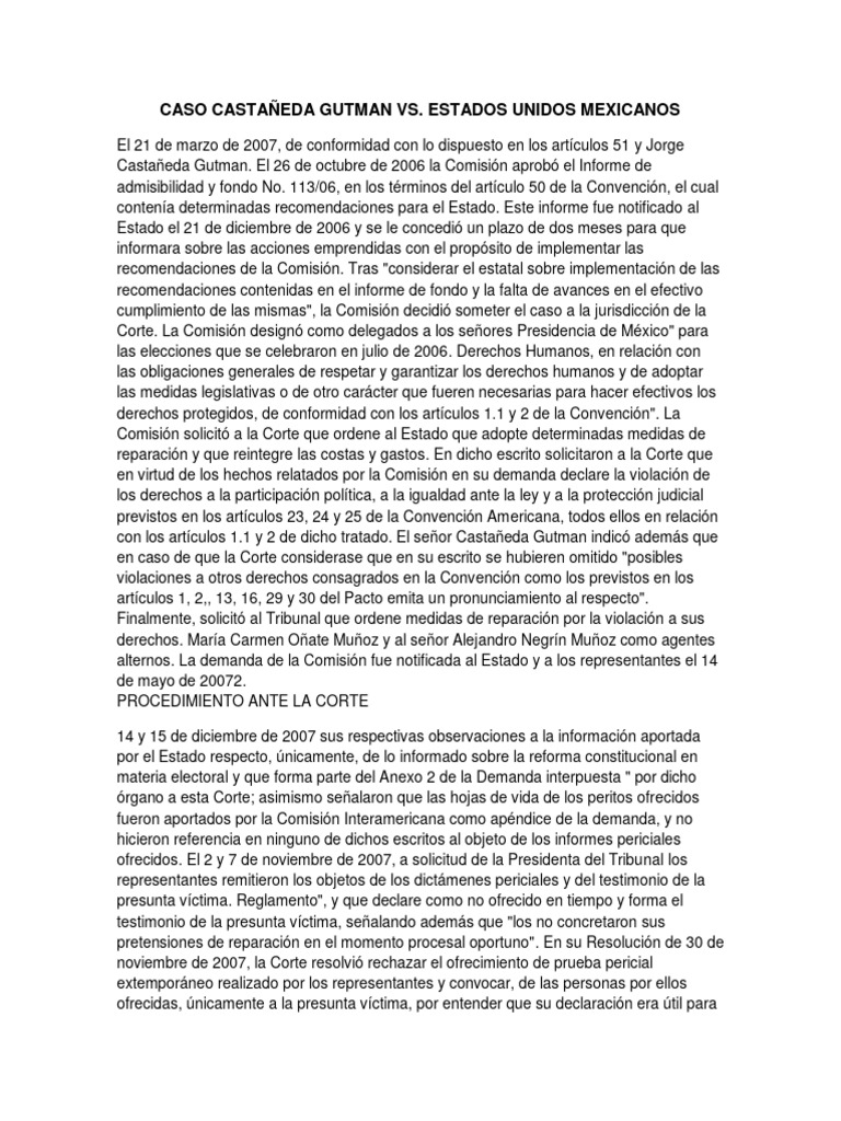 Caso Castañeda Gutman vs. Estados Unidos Mexicanos | PDF | Convenio ...