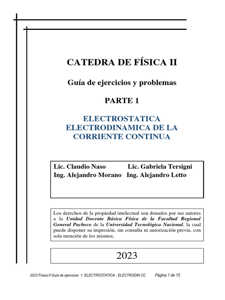 2023 Física II Guía de Ejercicios 1 Electrostatica - Electrodin CC | PDF | Resistencia Eléctrica ...