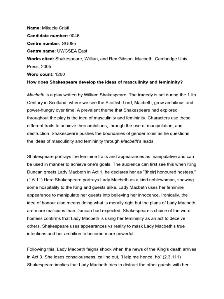 Mia Shakespeare Critical Essay Draft | Download Free PDF | Macbeth ...