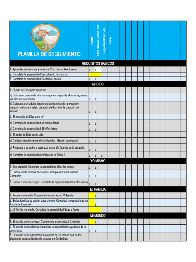 Planilla de Seguimiento Corderitos | PDF