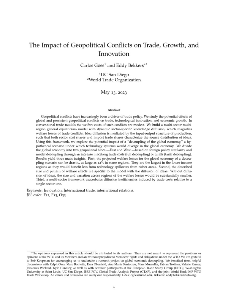 Session 3 Paper 1 The Impact of Geopolitical Conflicts On Trade Growth and Innovation | PDF ...